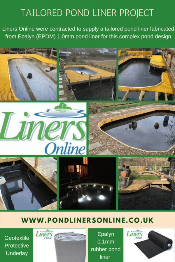 EPDM tailored pond liner project photographs for complex design